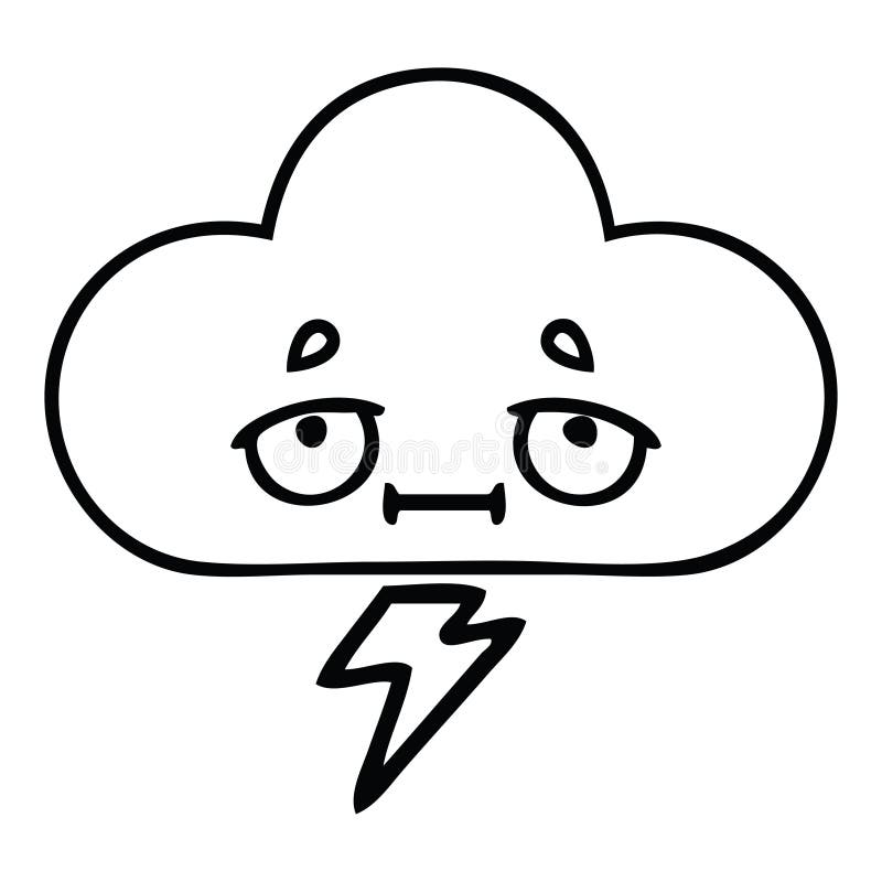 Line Drawing Cartoon Storm Cloud Stock Vector - Illustration of artwork ...