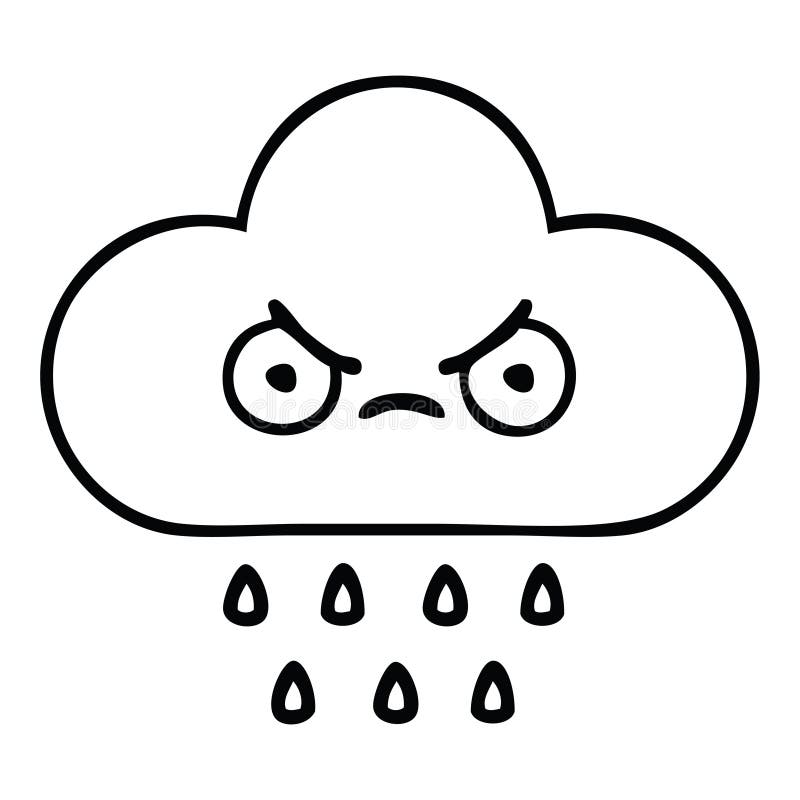 Line Drawing Cartoon Storm Rain Cloud Stock Vector - Illustration of ...