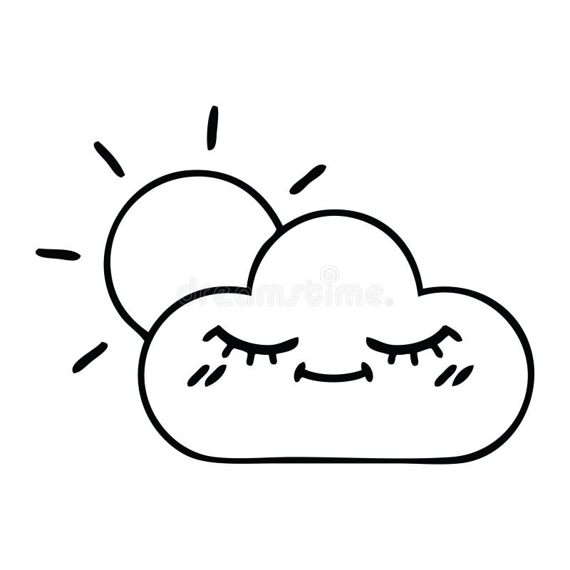 Line Drawing Cartoon Sunshine and Cloud Stock Vector - Illustration of ...
