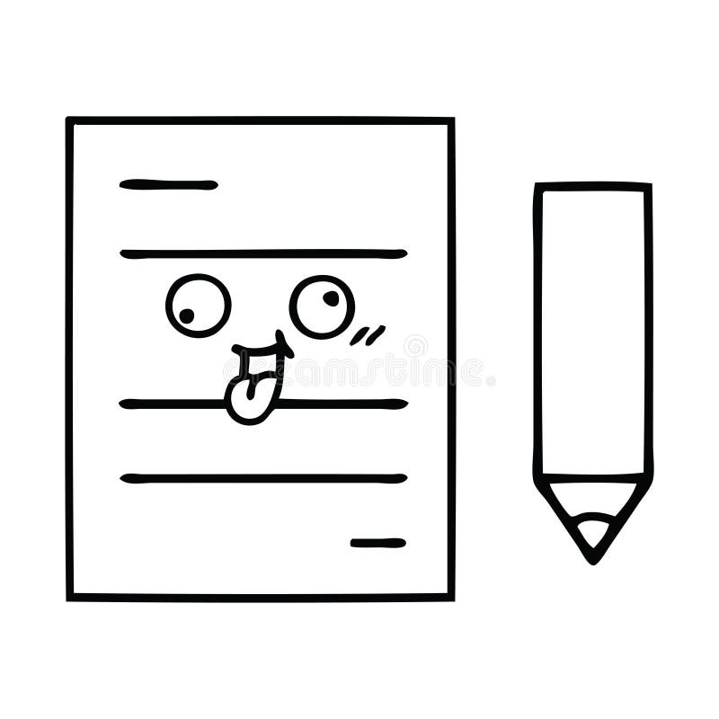 Cartoon Test Paper Exam Work Pencil Cute Illustration Retro Freehand ...