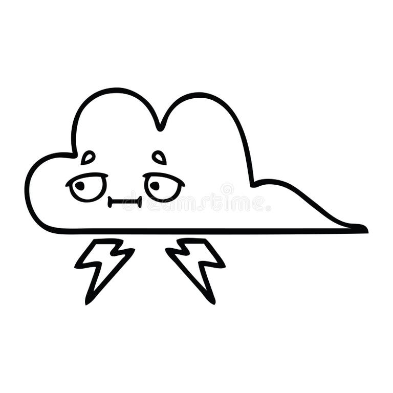 Line Drawing Cartoon Thunder Cloud Stock Vector - Illustration of weather, thunder: 147639915