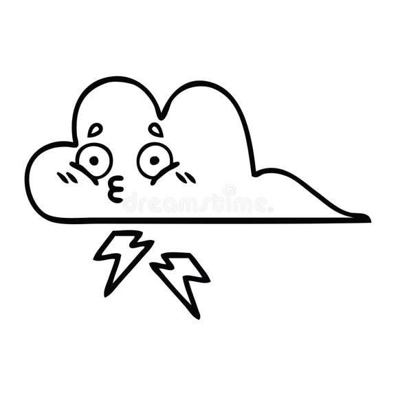 Line Drawing Cartoon Thunder Cloud Stock Vector - Illustration of climate, clipart: 147723956