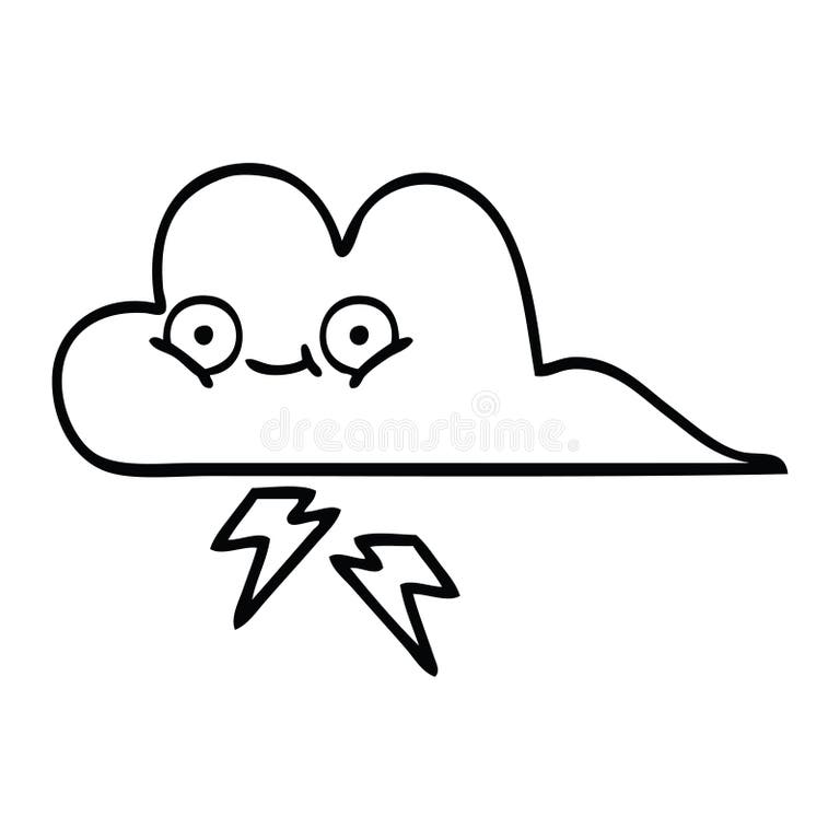 Line Drawing Cartoon Thunder Cloud Stock Vector - Illustration of cute, cartoon: 149277104