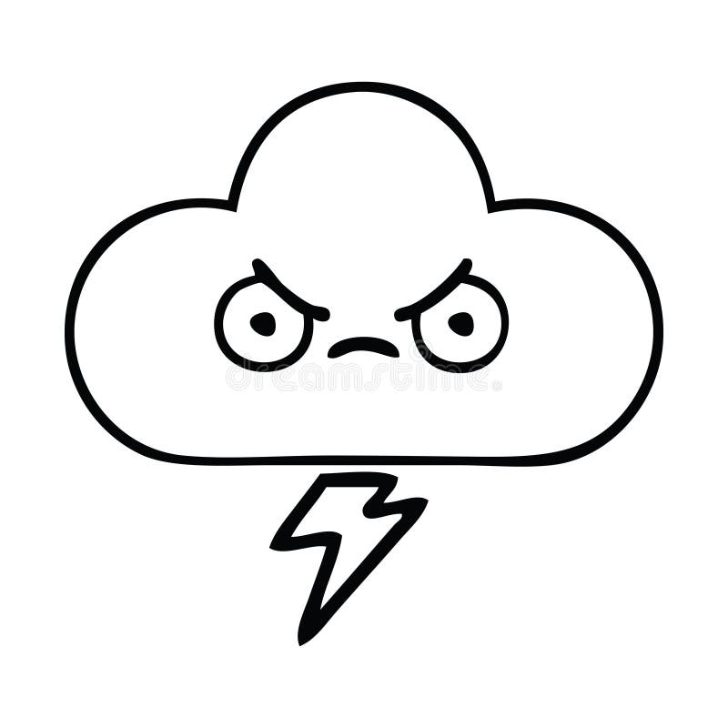 Line Drawing Cartoon of a Thunder Cloud Stock Vector - Illustration of ...