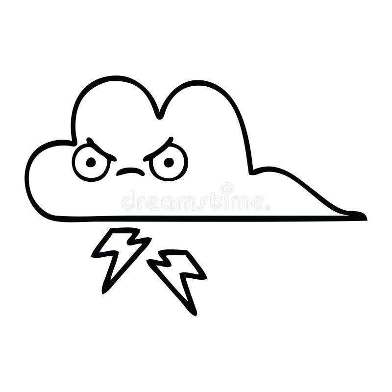 Line Drawing Cartoon of a Thunder Cloud Stock Vector - Illustration of ...