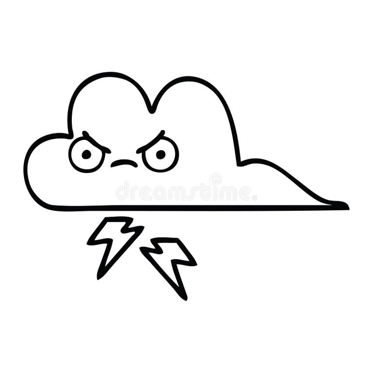 Line Drawing Cartoon of a Thunder Cloud Stock Vector - Illustration of ...