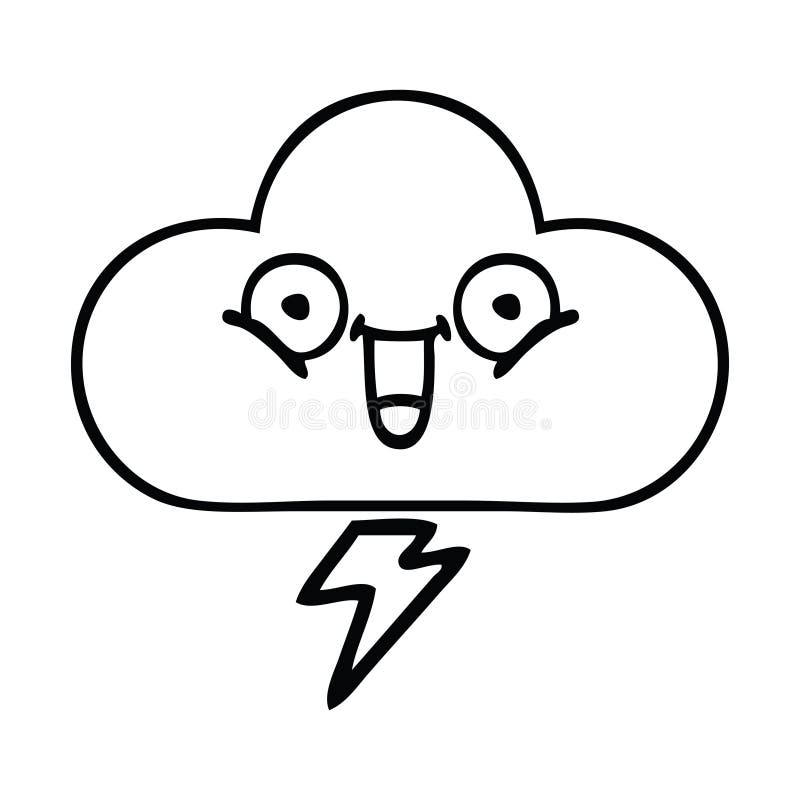 Line Drawing Cartoon of a Thunder Cloud Stock Vector - Illustration of ...