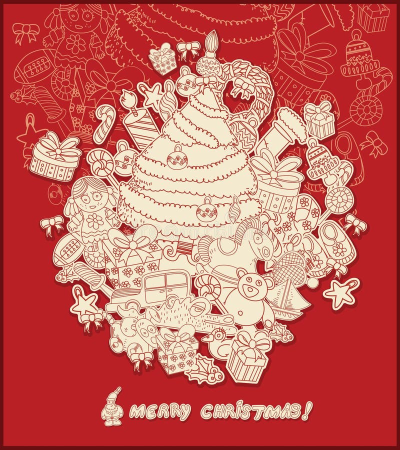 Line Drawing Christmas Theme- Red Stock Illustration - Illustration of ...