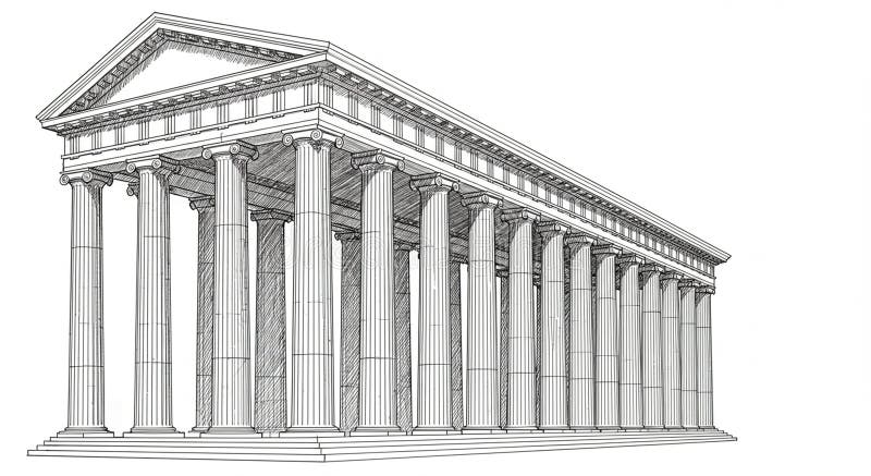 Line Drawing of a Classical Greek Temple Featuring Doric Columns. the ...
