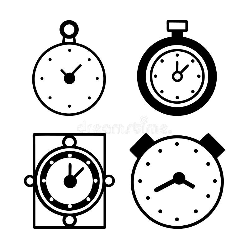 Line Drawing of Clock Vector Icon Set Stock Vector - Illustration of ...