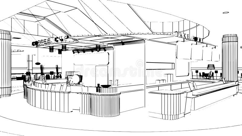 Line Drawing of a Coffee Shop in a Department Store,3d Rendering Stock ...