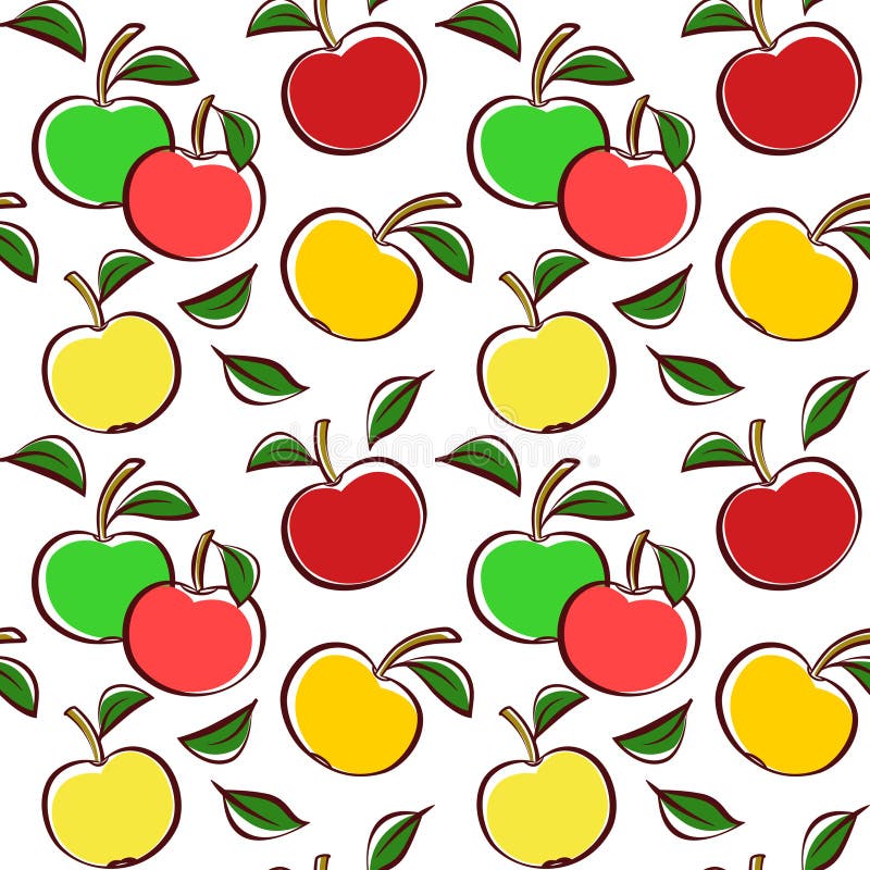 Line Drawing of Colorful Garden Apples Seamless Vector Pattern Stock ...
