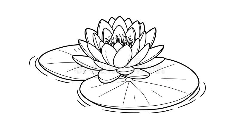 Line Drawing Coloring Sheet of a Nymphaea Water Lily Bloom Resting ...
