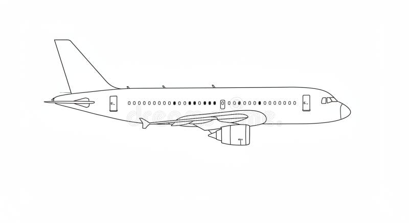 Line Drawing of a Commercial Airplane in Side View with a Streamlined ...