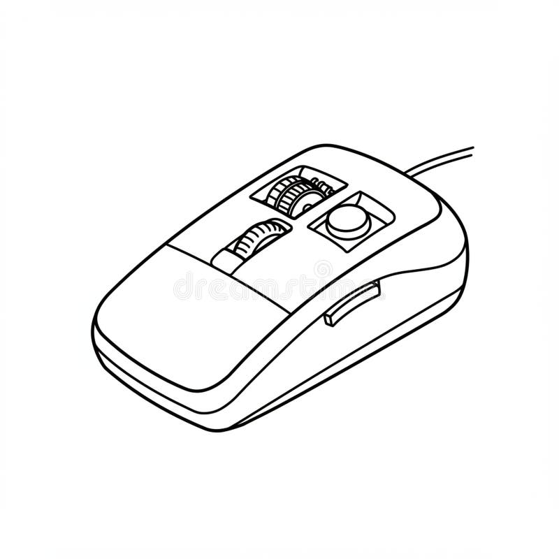 Line Drawing of a Computer Mouse with a Retro Design, Featuring Two ...