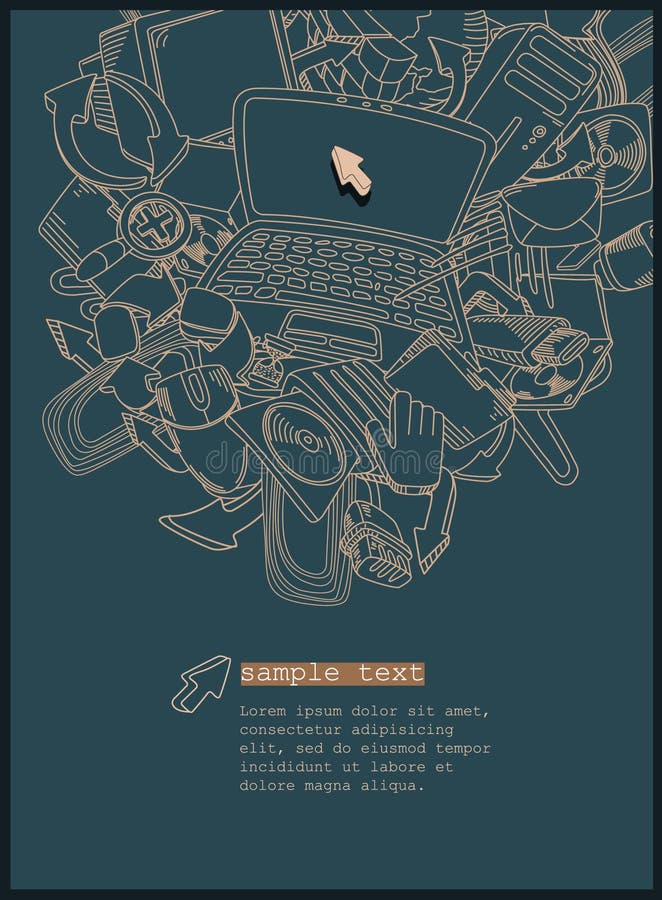 Computer Theme- Line Drawing- Vector Stock Vector - Illustration of ...