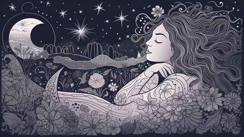 Line Drawing Depicting the Night Time of Day. AI Generated Stock Photo ...