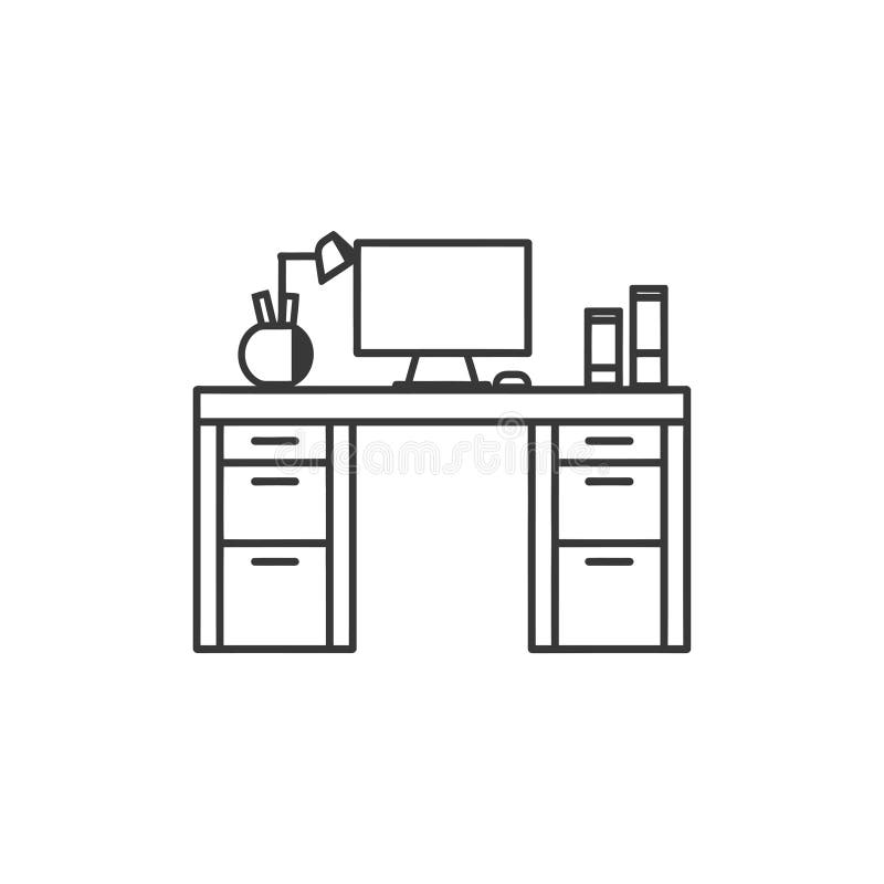 Modern Office Desk Workspace with Computer and Drawers Stock ...