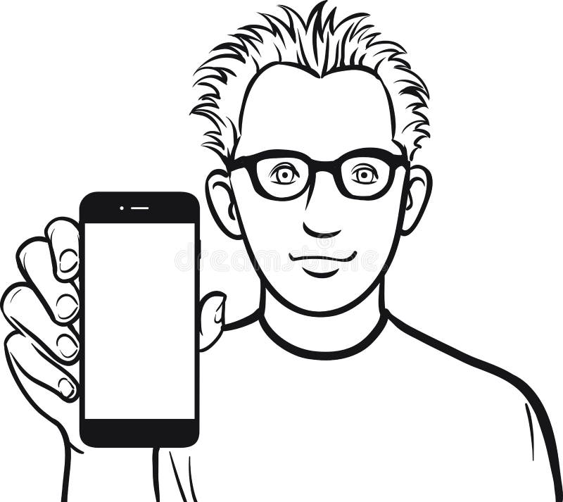 Line Drawing of a Developer Showing a Mobile App on a Smart Phone Stock ...