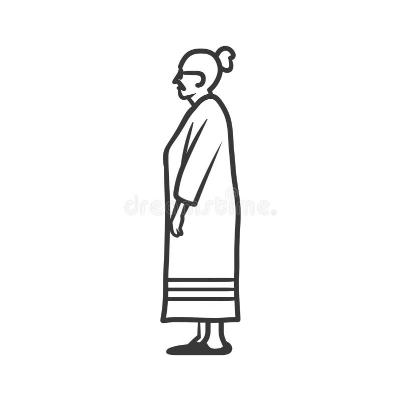 Elderly Woman in a Long Robe, Simple Line Art Illustration Stock Vector ...
