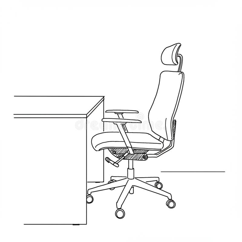 Line Drawing of an Ergonomic Office Chair beside a Desk. the Chair ...