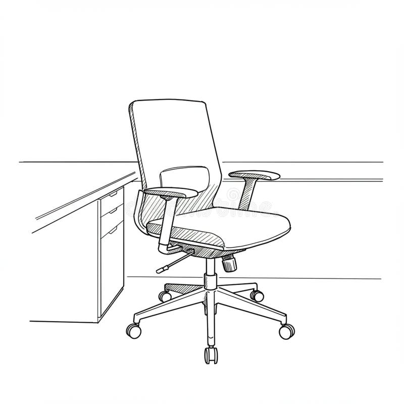Line Drawing of an Ergonomic Office Chair. Features a Cushioned ...