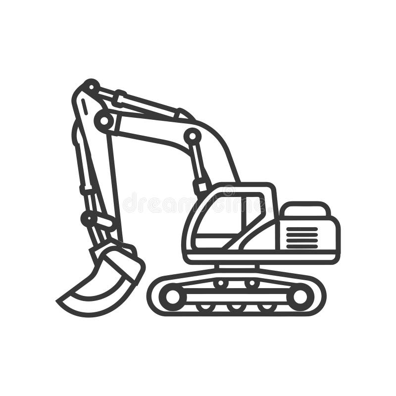 Excavator Outline Icon: Heavy Construction Equipment Illustration Stock ...