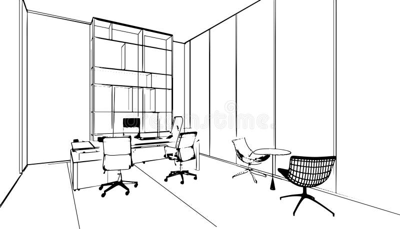 Line Drawing of an Executive Office in a Business Office Building,3d ...
