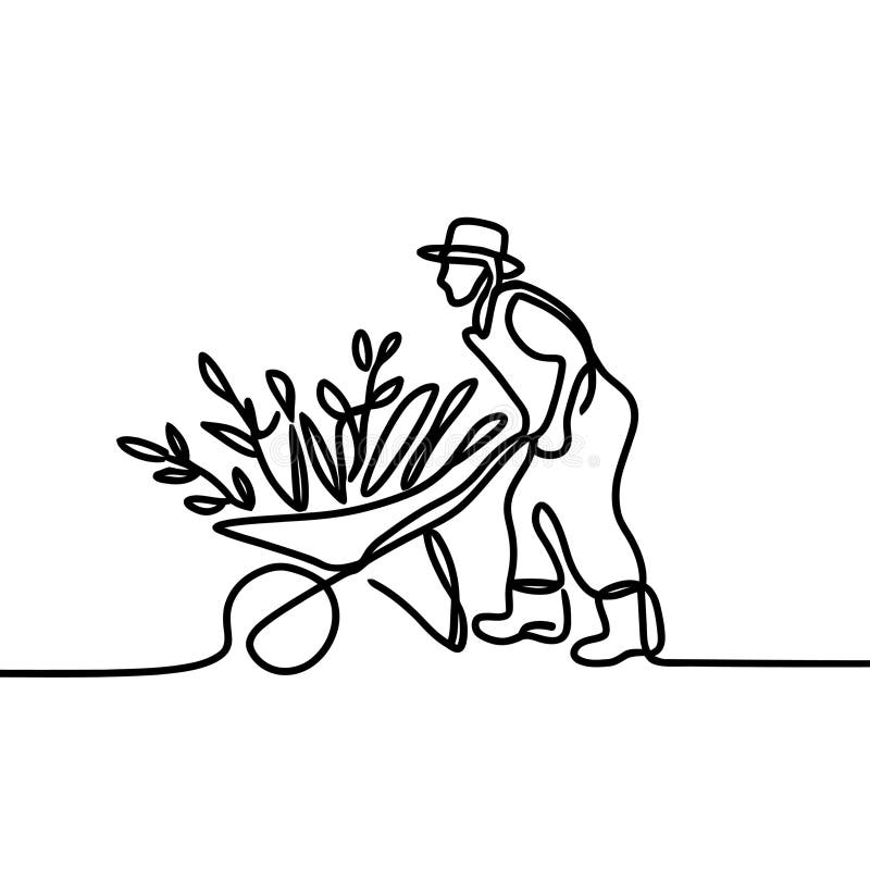 Line Drawing of a Farmer or Gardener Stock Illustration - Illustration ...
