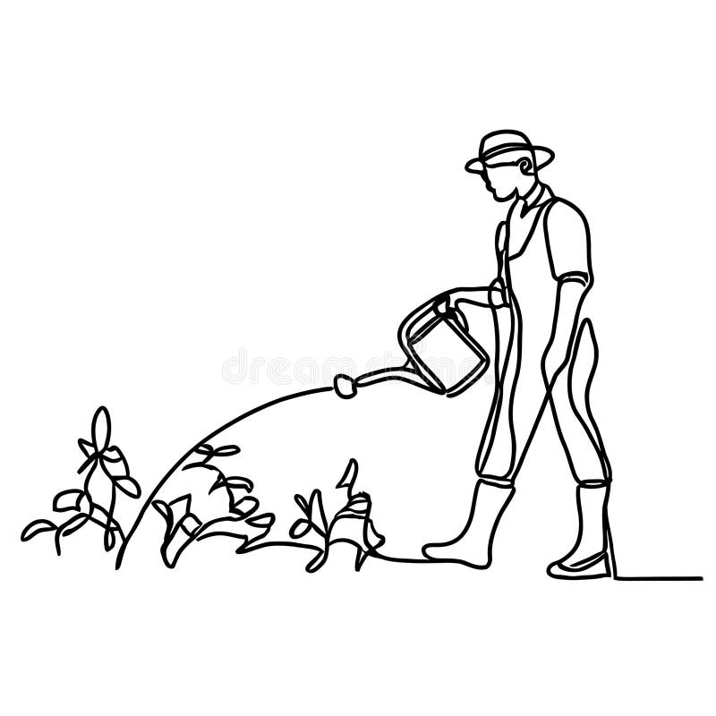 Line Drawing of a Farmer or Gardener Stock Illustration - Illustration ...