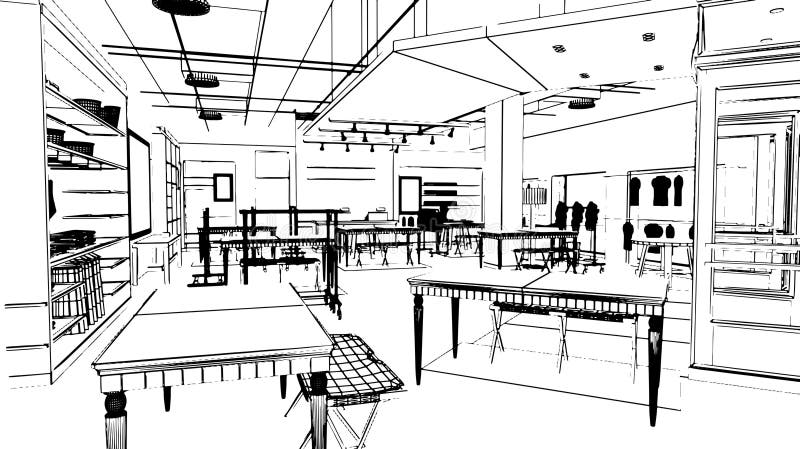 Line Drawing of a Large Bookshelf Structure in a Bookstore,3d Rendering ...