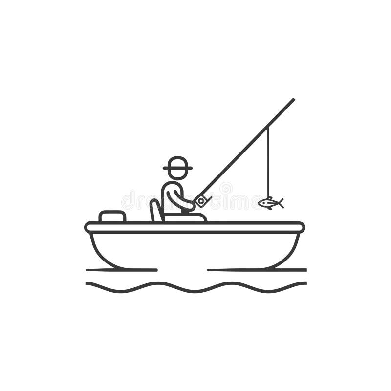 Fisherman in a Small Boat Catching Fish, Simple Line Art Illustration ...