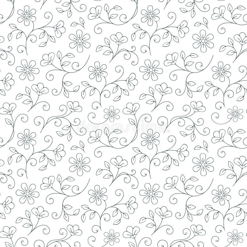Line Drawing Flowers and Curved Branches Seamless Vector Pattern Stock ...