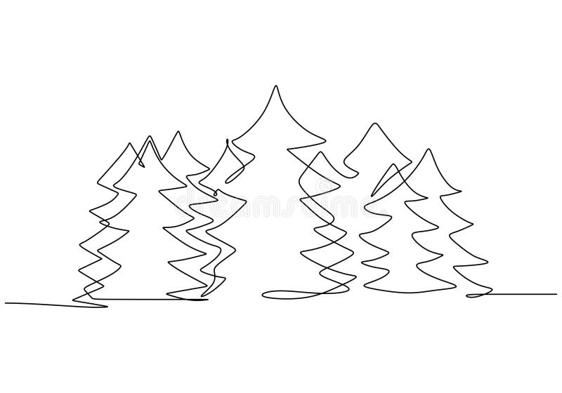 Line Drawing of Forest Tree in Continuous Single One Outline Silhouette ...
