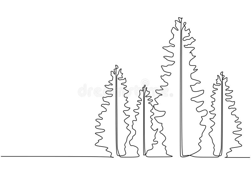 Line Drawing of Forest Tree in Continuous Single One Outline Silhouette ...