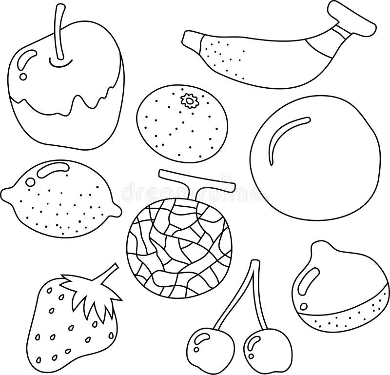 Line drawing of fruit set stock vector. Illustration of cute - 198324935