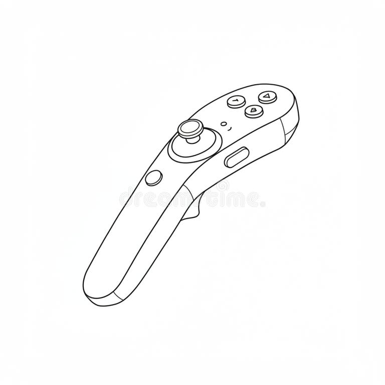 Line Drawing of a Gaming Controller Featuring a Joystick, Directional ...