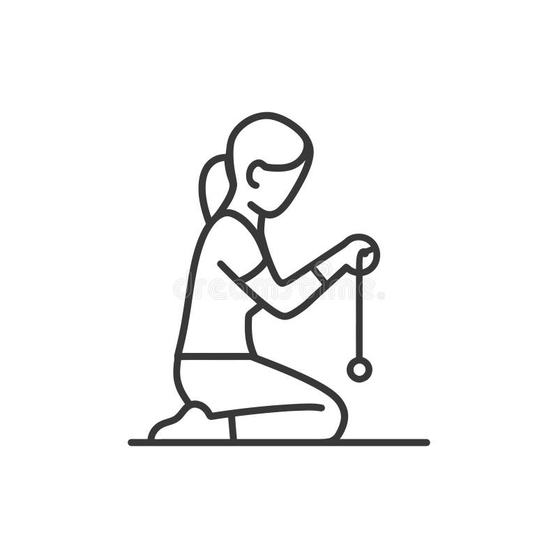 Woman Kneeling Playing with Pendulum, Simple Line Art Illustration ...