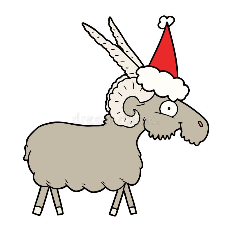 Line Drawing of a Goat Wearing Santa Hat Stock Vector - Illustration of ...