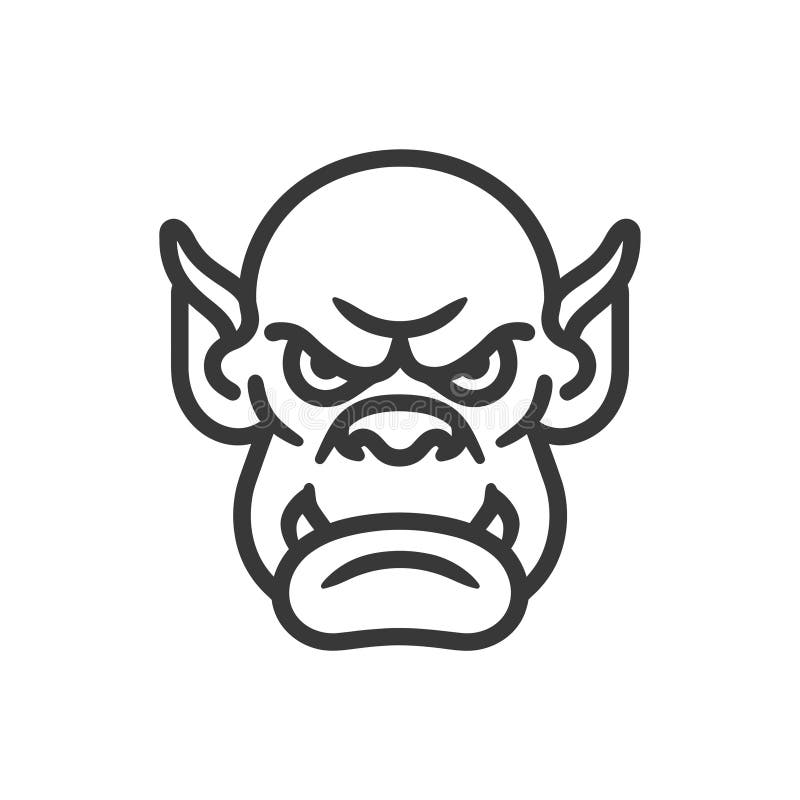 Angry Orc Face, Cartoon Style Line Art Illustration Stock Vector ...
