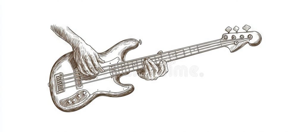 Line Drawing of a Guitar Player Playing in a Minimalist Style. Stock ...