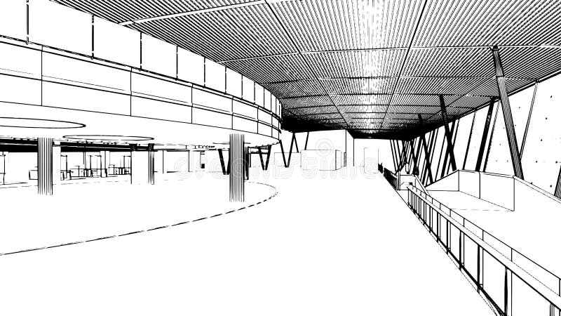 Line Drawing of a Hallway in a Department Store.,3d Rendering Stock ...