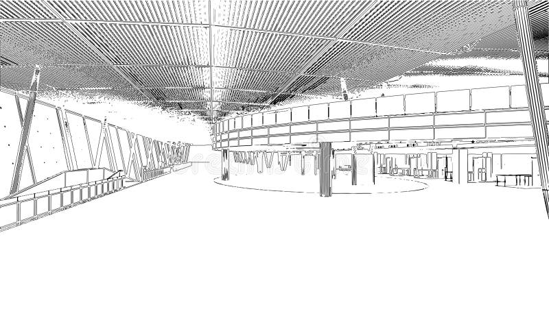 Line Drawing of a Hallway in a Department Store.,3d Rendering Stock ...