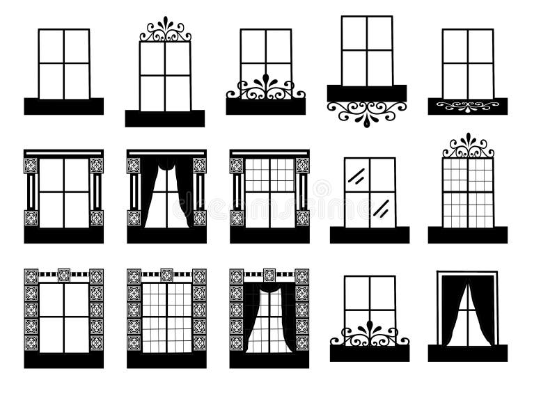 Line Drawing House Windows Different Types Stock Illustration ...