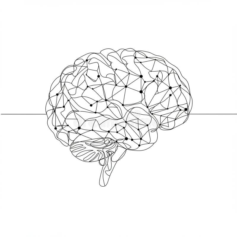 Line Drawing of a Human Brain Interconnected with a Neural Network ...