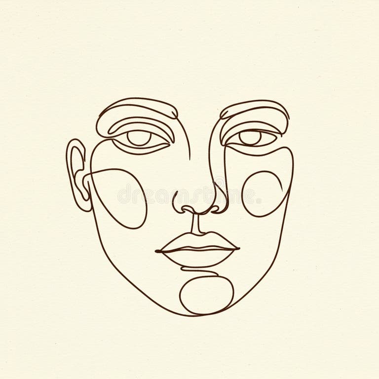 Line Drawing of a Human Face, Composed of Continuous, Flowing Strokes ...