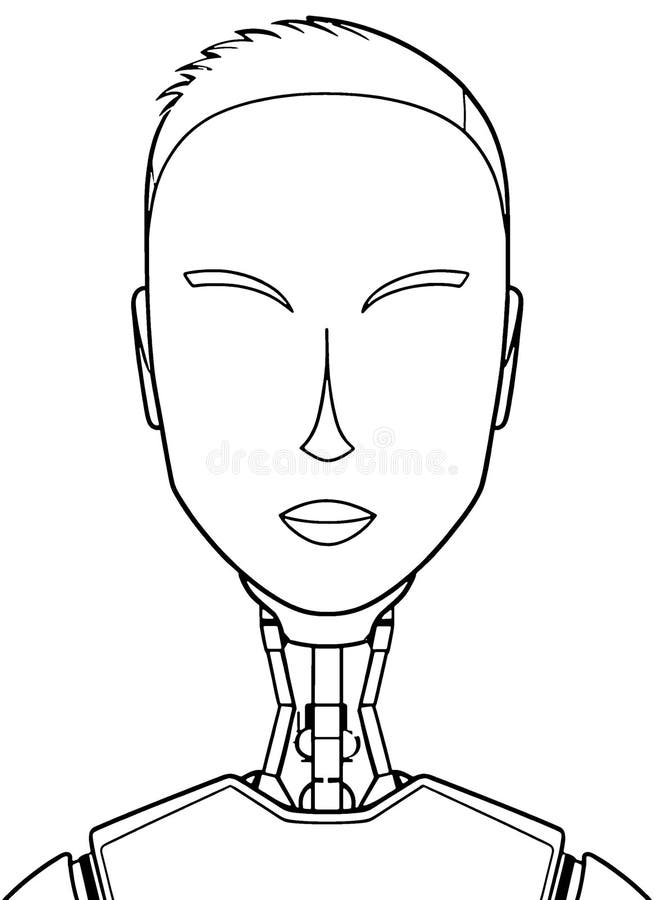 Line Drawing of a Humanoid Ai Robot Stock Illustration - Illustration ...