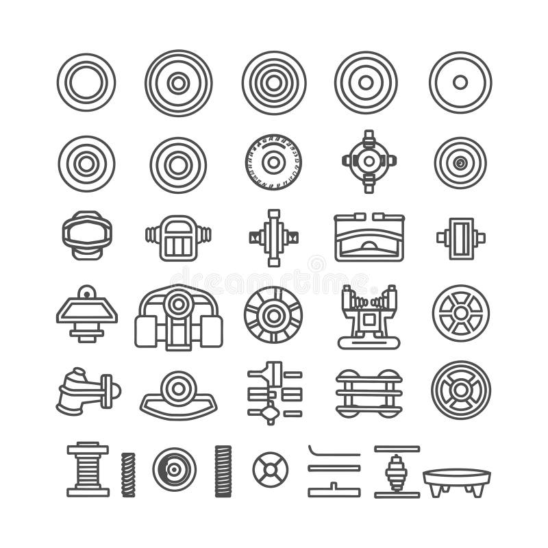 Collection of Mechanical Engineering Parts Line Icons Stock Vector ...