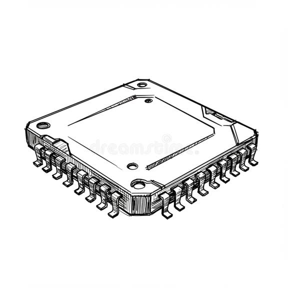 Line Drawing of an Integrated Circuit Chip with a Rectangular Body and ...
