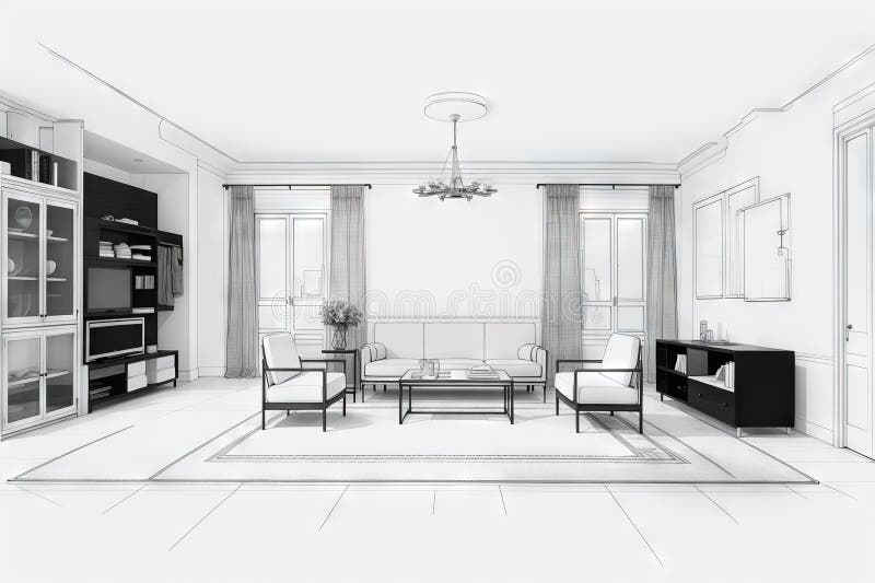Line Drawing of the Interior on White Background Stock Illustration ...